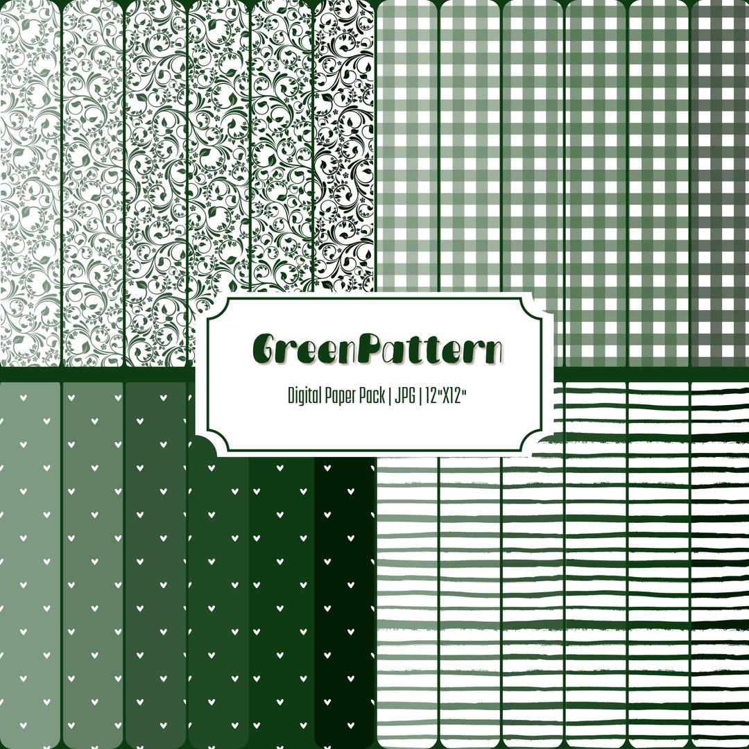 Green Digital Paper Pack | Seamless Green Patterns | Floral Gingham ...