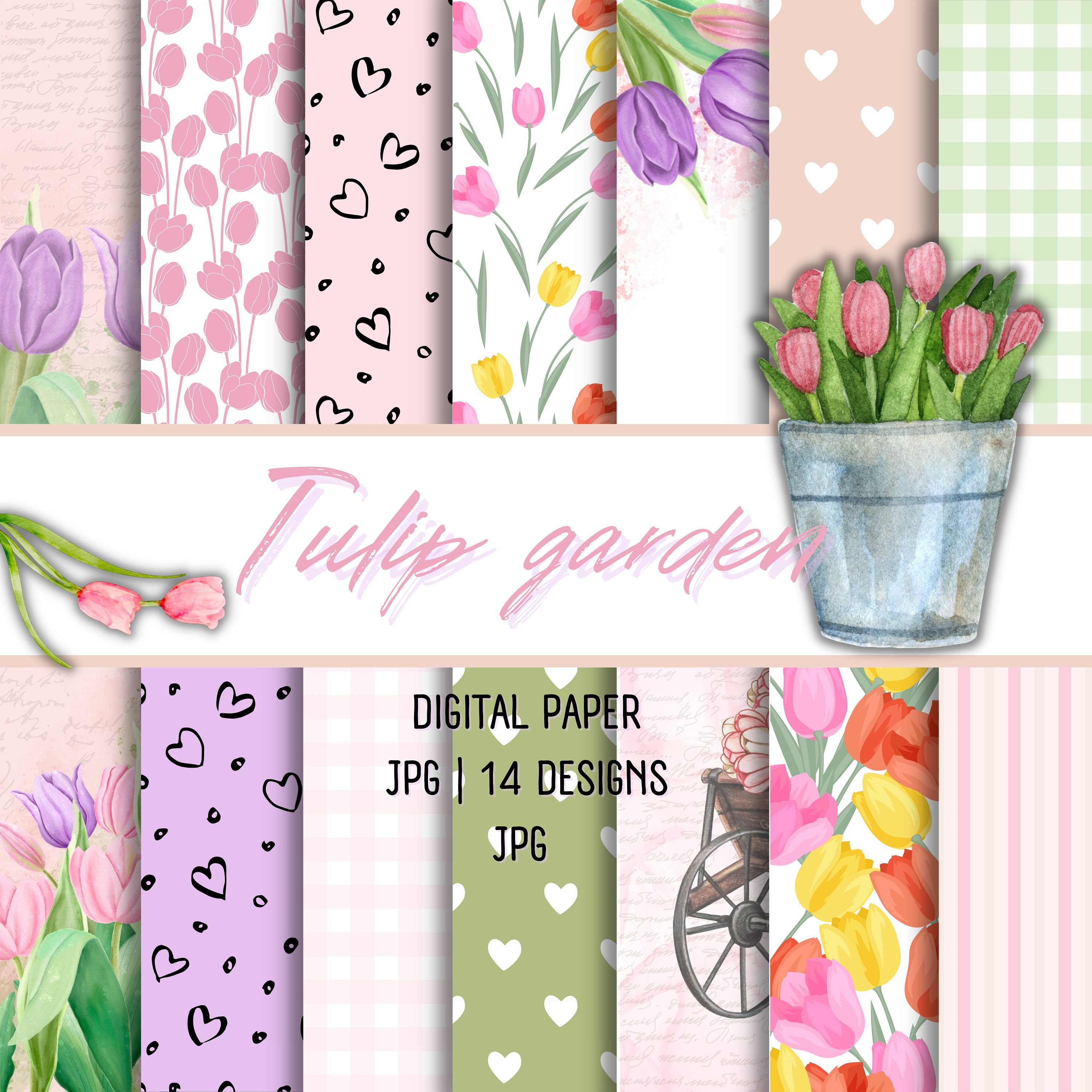 Tulip Digital Paper Pack, Tulip Garden Background, Scrapbook Tulip ...