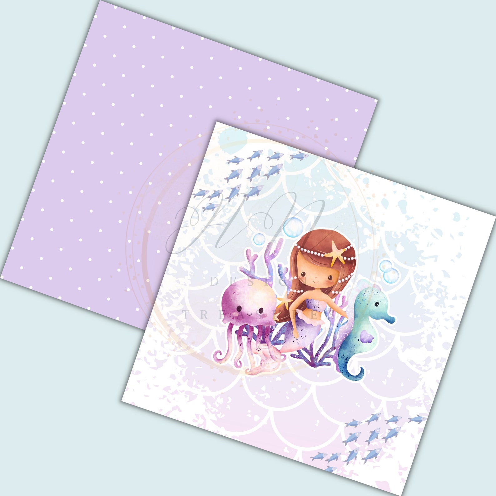 Sweet Mermaid Digital Paper, Scrapbook Paper, Mermaid Background ...