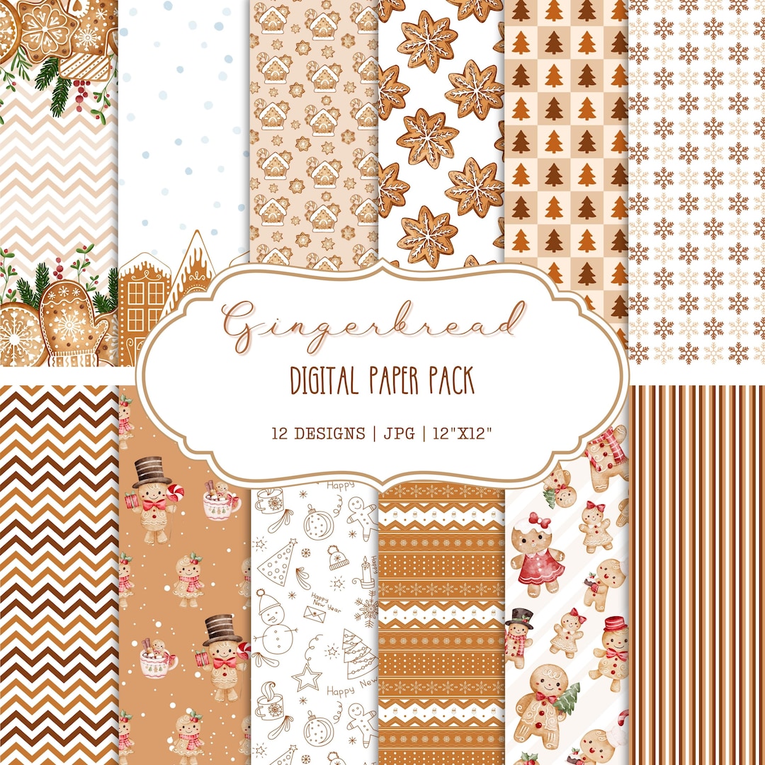 Gingerbread Digital Paper Pack – Christmas Scrapbook Backgrounds ...