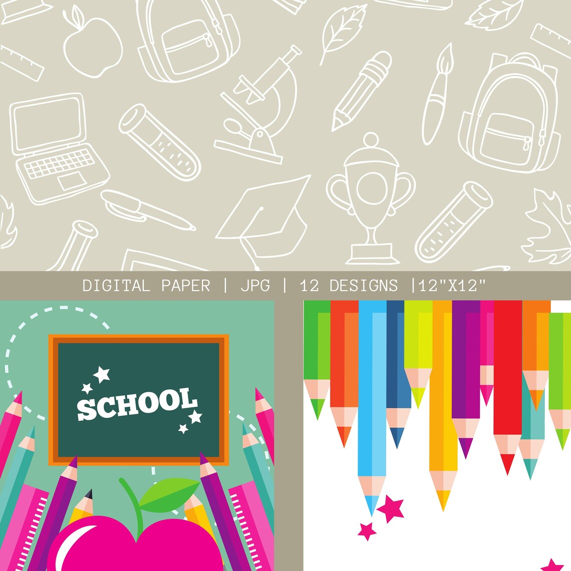 Back to School Digital Paper, School Background, Scrapbook Paper ...