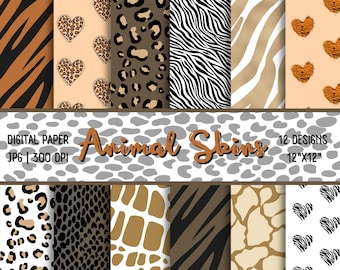 ANIMAL PRINTS Digital Paper Pack 12x12", 12 Digital Scrapbook Papers ...