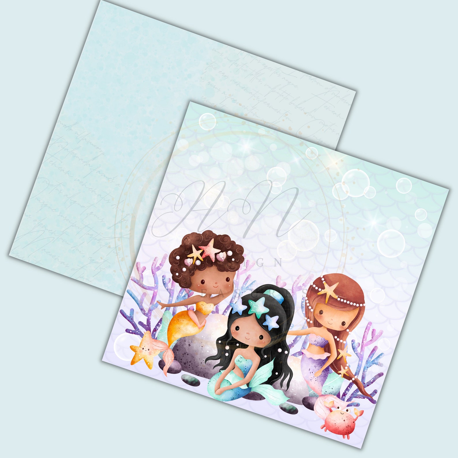 Sweet Mermaid Digital Paper, Scrapbook Paper, Mermaid Background ...