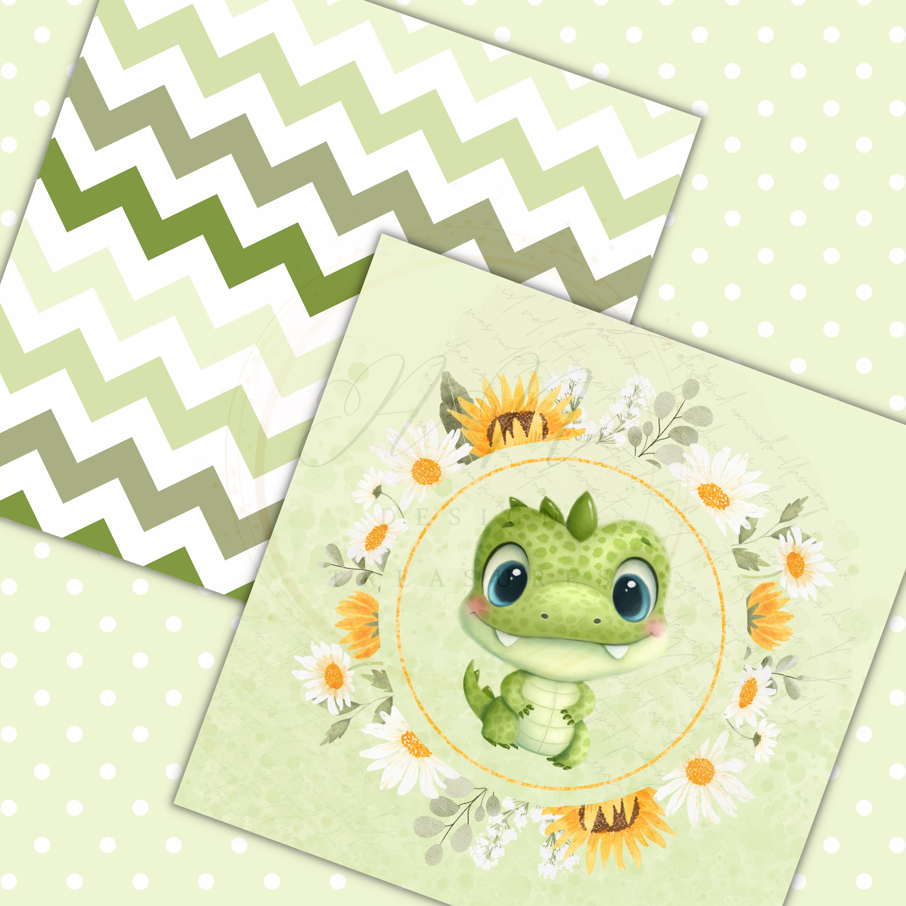 Baby Crocodile Digital Paper Pack, Scrapbook Paper, Nursery Background ...