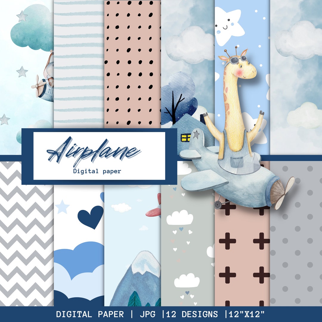 Airplane Digital Paper Pack Card Making Paper Paper - Etsy