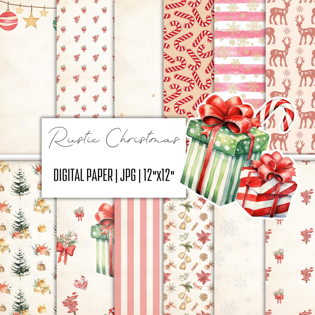 Rustic Christmas Digital Paper Pack, Digital Paper for Scrapbook, Card ...
