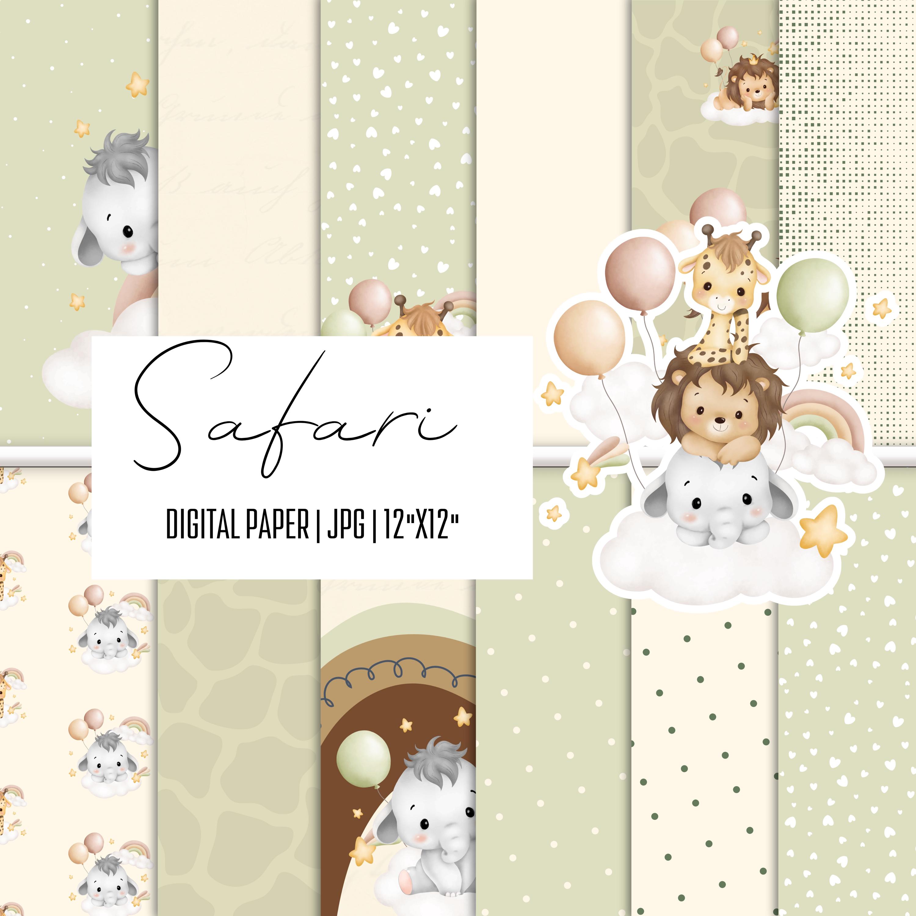 Safari Baby Digital Paper: Pastel Jungle Animals (JPG Instant Download ...