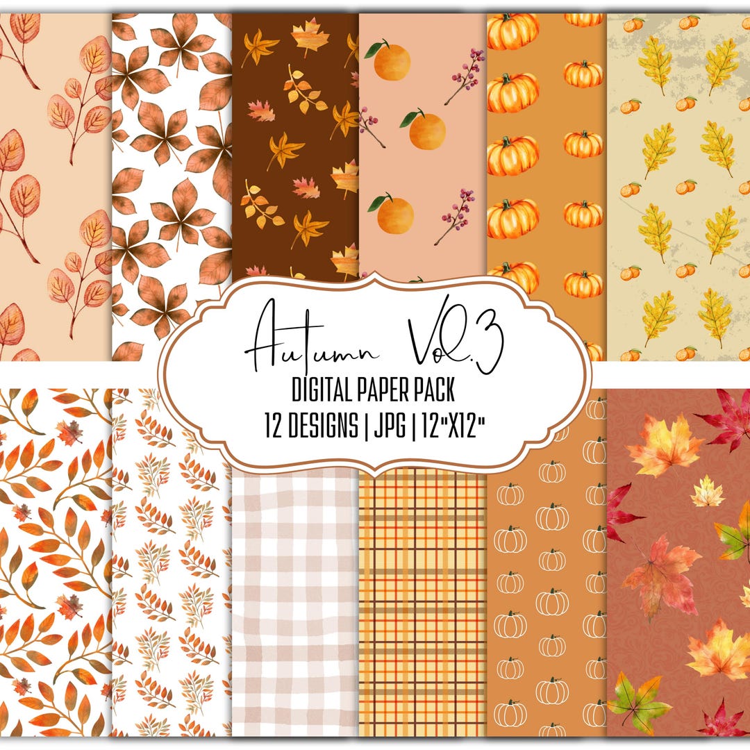 Autumn Digital Paper Pack | Fall Scrapbook Backgrounds | Thanksgiving ...