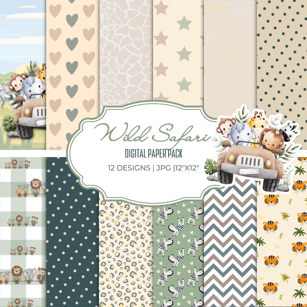 Wild Safari Digital Paper Pack: Animal Print Scrapbook Patterns ...
