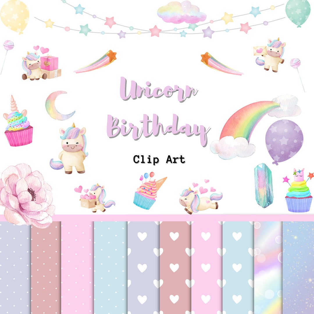 Unicorn Clipart, Unicorn Png, Clipart Bundle, Unicorn Birthday, Digital ...
