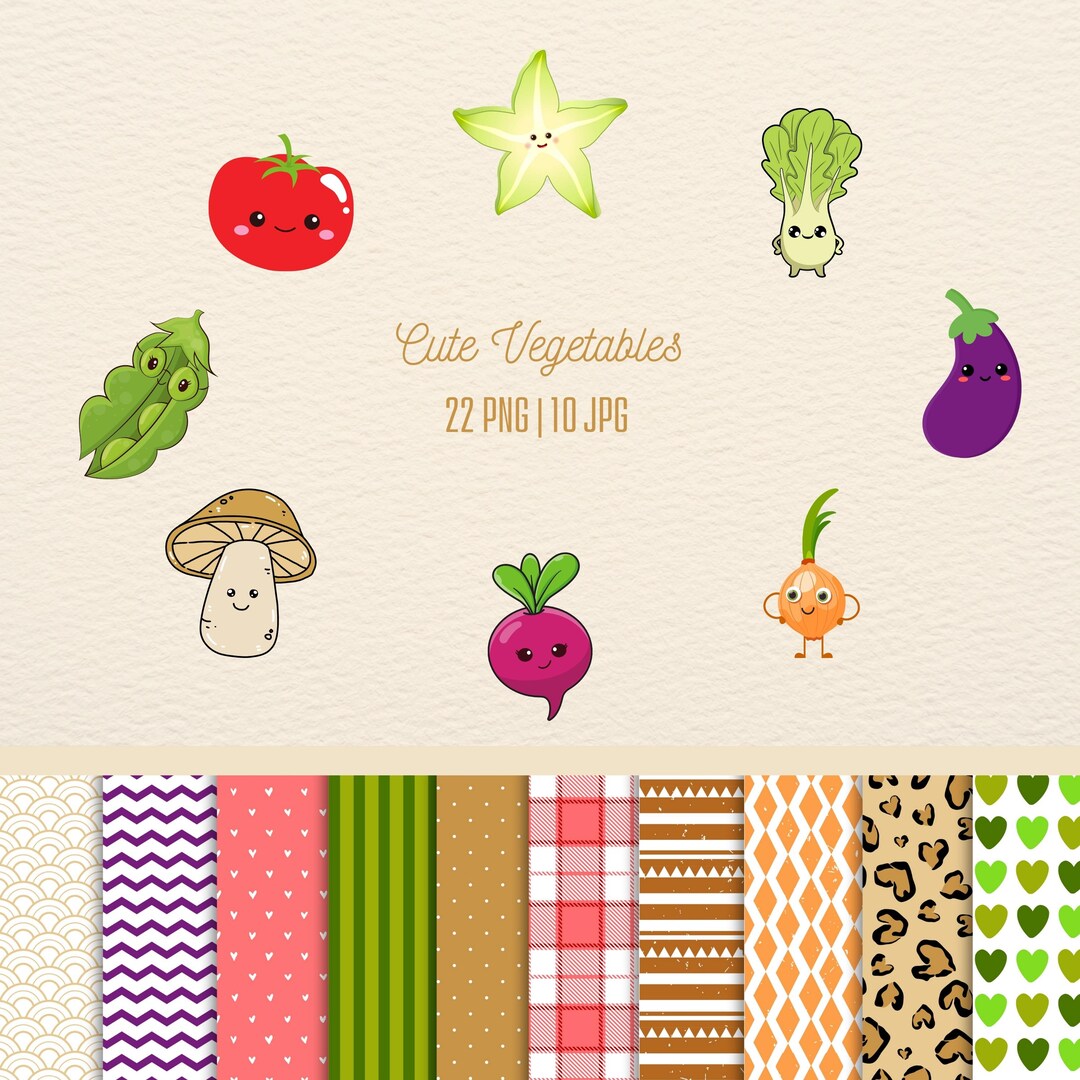 Cute Vegetables Clipart, Digital Paper Pack, Cute Vegetables Kit ...