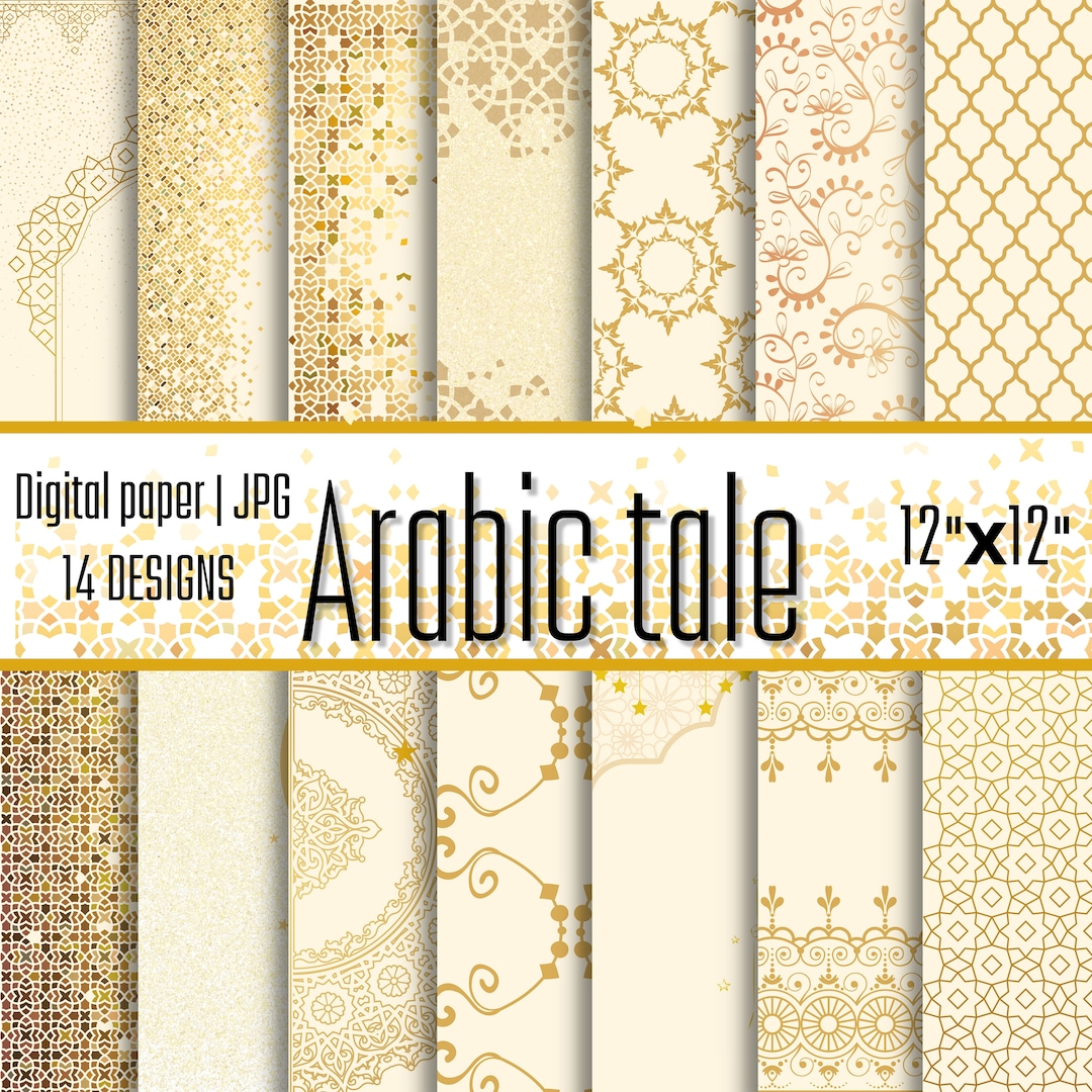 Arabic Tale Digital Paper Pack, 1001 Nights Pattern, Gold Arabic ...