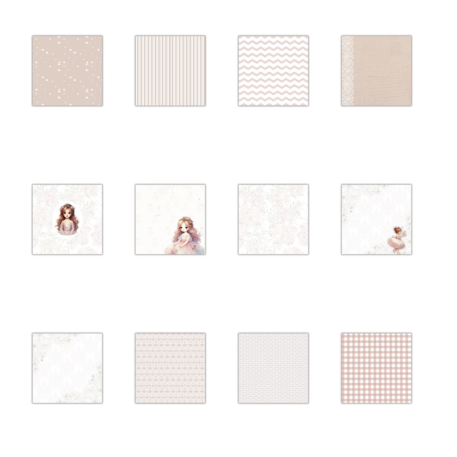 Princess Digital Paper Pack: Pastel Floral Scrapbook Backgrounds (12x12 ...