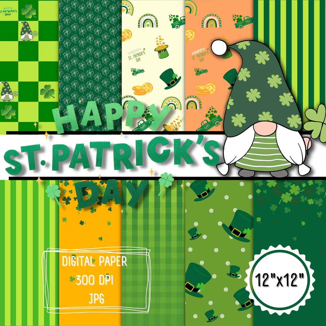 St. Patrick's Day Digital Paper Pack, Happy St. Patrick's Day, Green ...