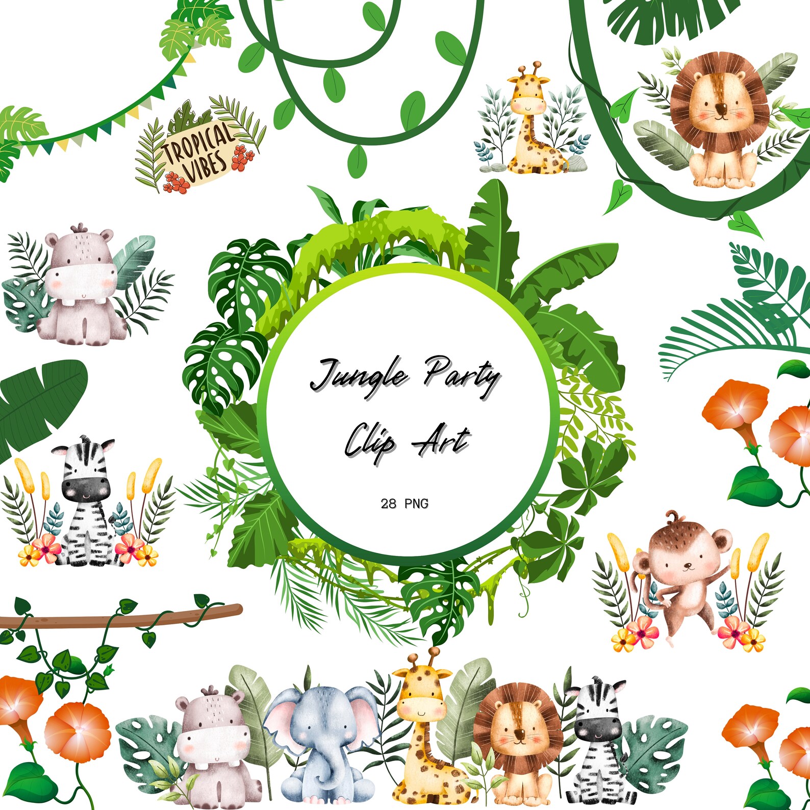Jungle Clipart, Jungle Animals, Safari Clipart, Safari Birthday ...