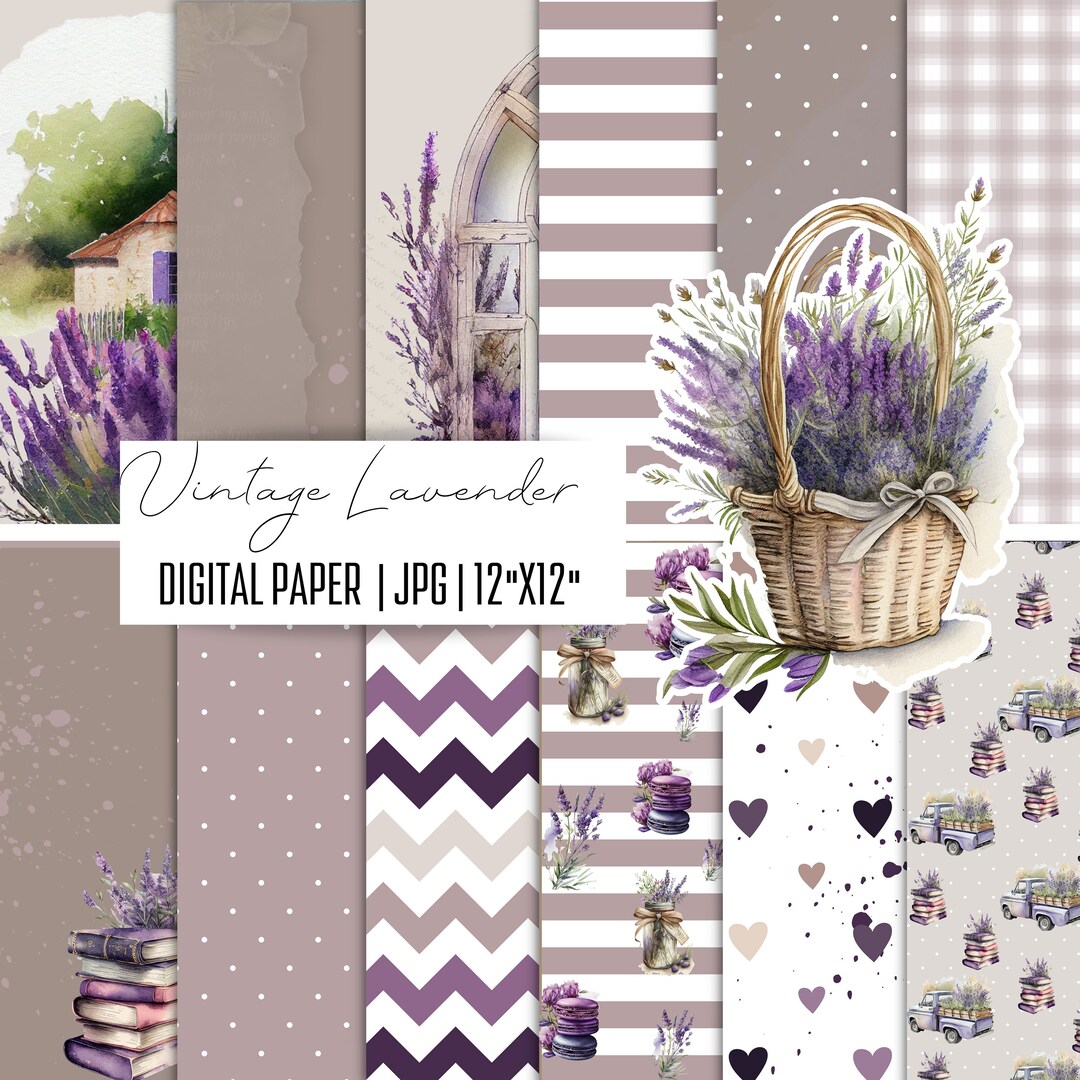 Vintage Lavender Digital Paper: Floral Scrapbook Patterns (digital ...