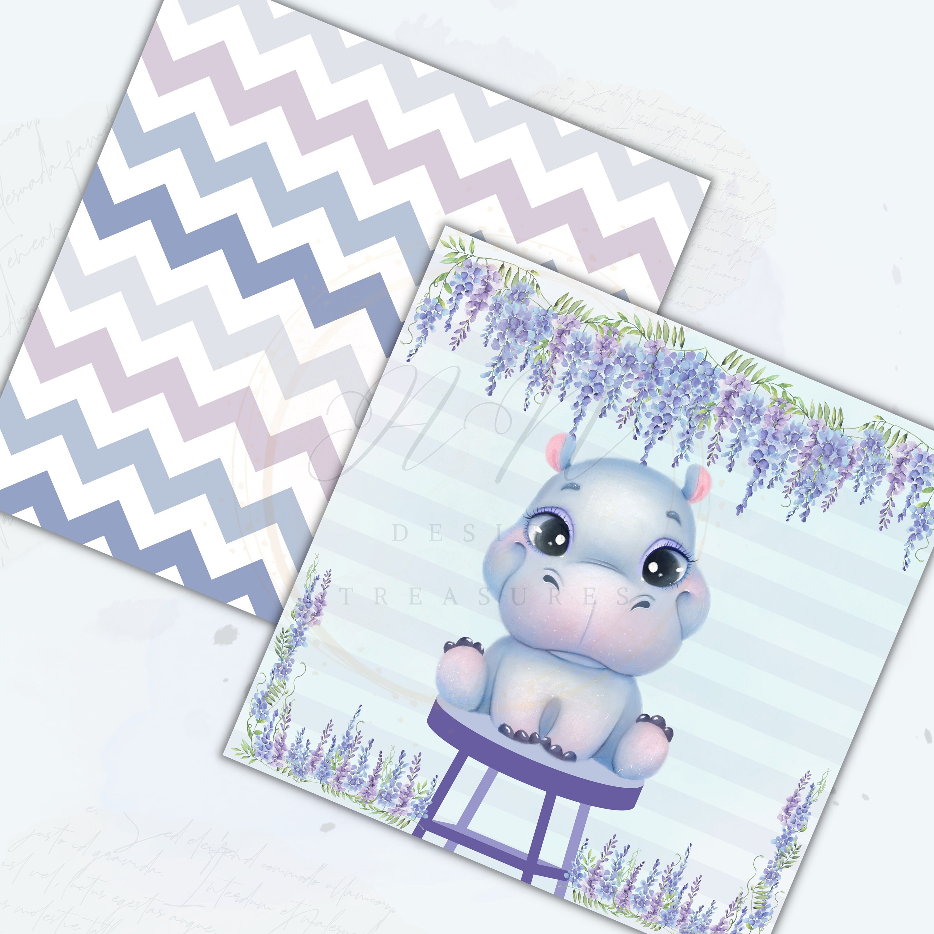 Cute Hippo Digital Paper, Printable Paper, Digital Paper Pack, Digital ...