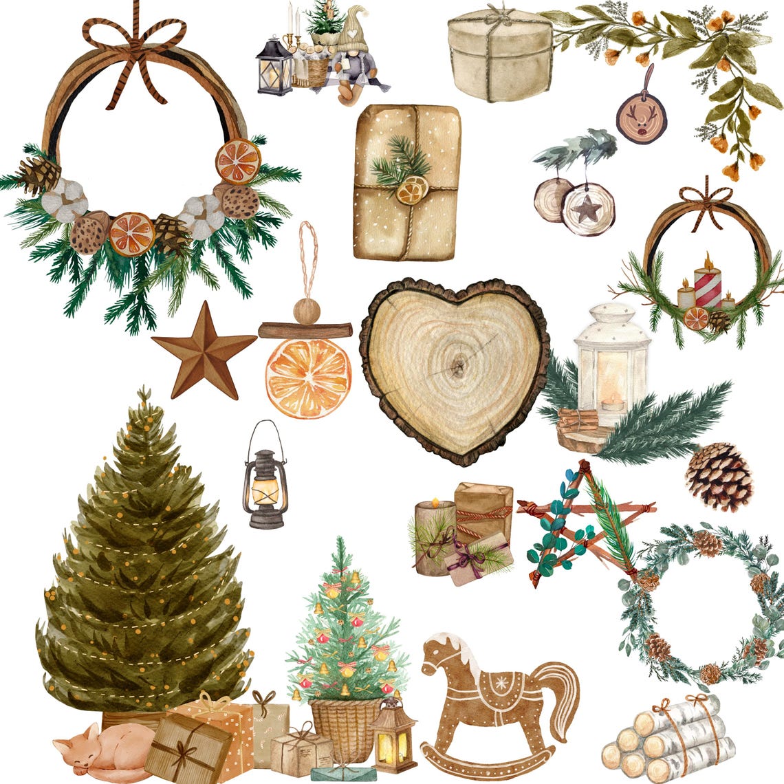 Rustic Christmas Clipart: Holiday PNG, SVG - Etsy