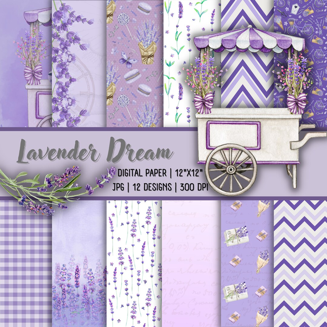 Lavender Dream Digital Paper, Lavender Lovers, Lavender Field, Digital ...