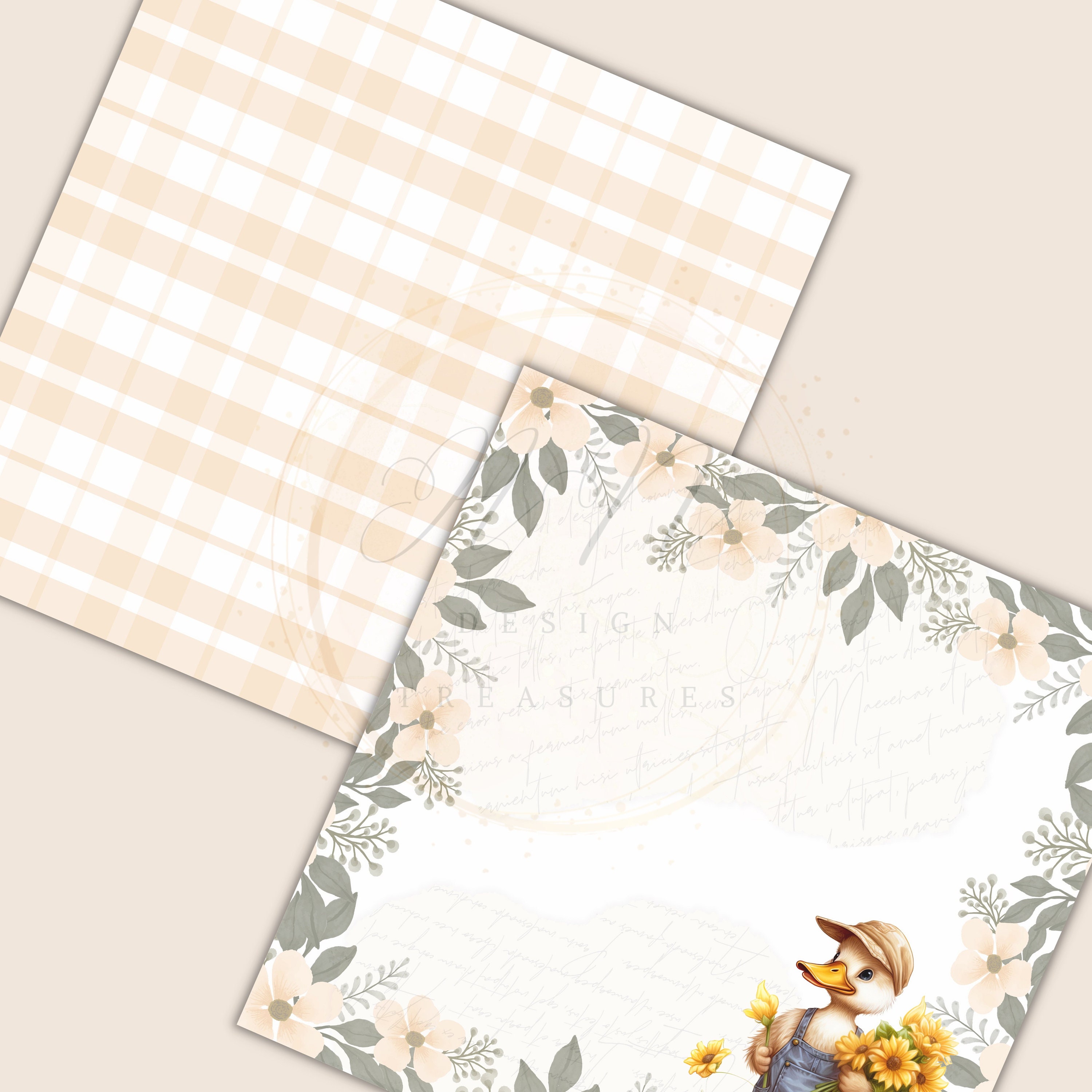 A Little Duck Digital Paper Pack, Animal Scrapbook Pattern, Cute ...