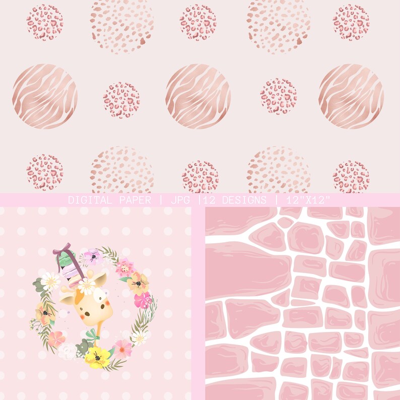 Pink Safari Digital Paper, Nursery Pink Background, Girl Jungle Safari ...