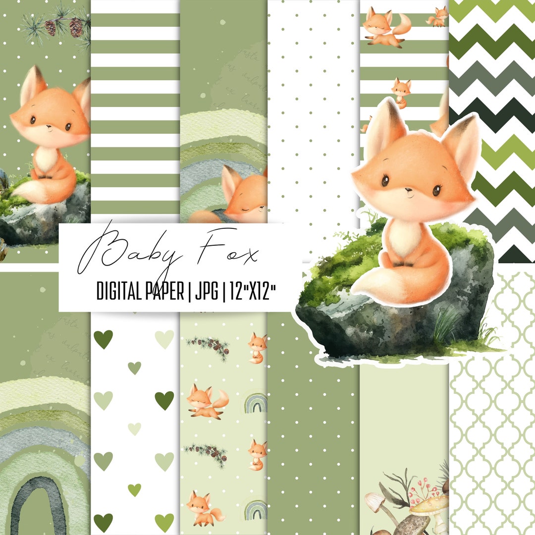 Baby Fox Digital Paper, Forest Animals Prints, Digital Paper Pack ...