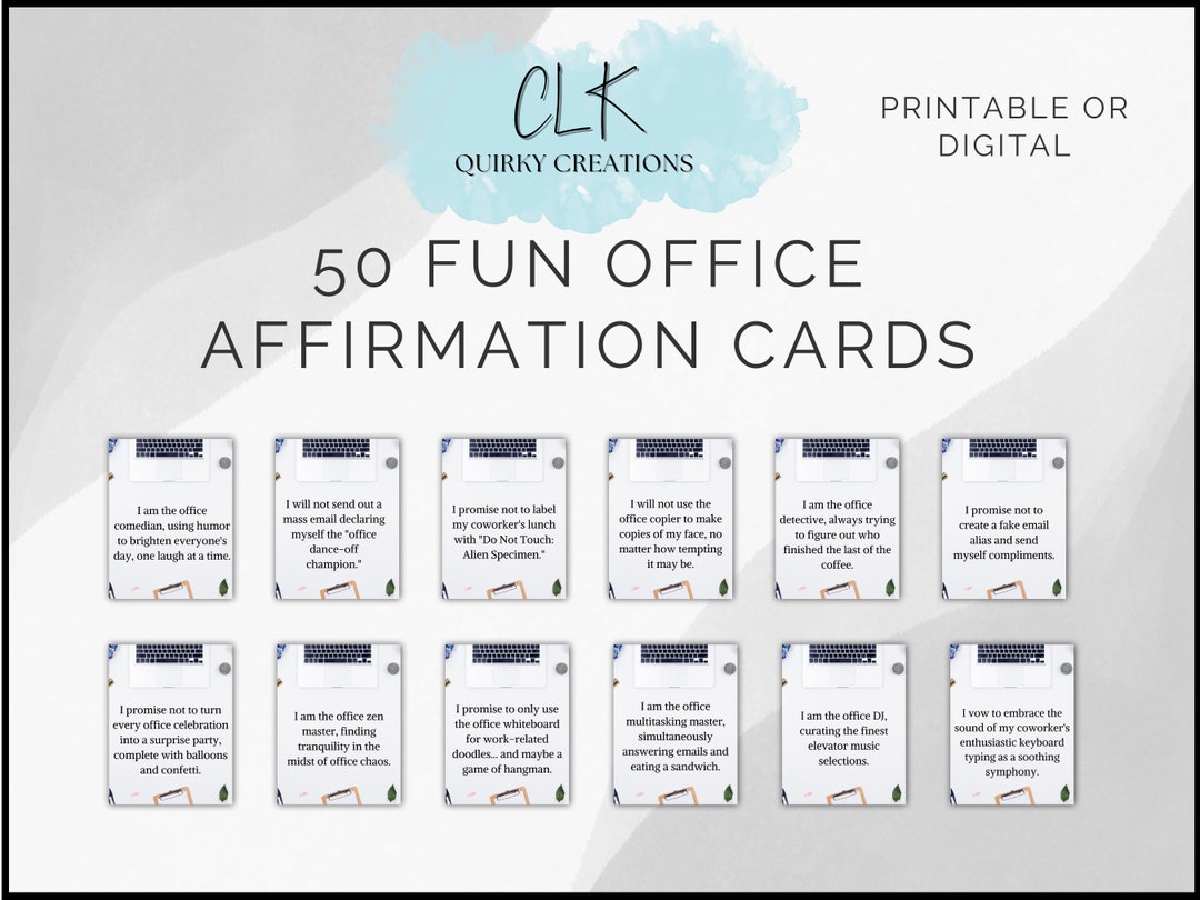 50 Fun Office Affirmation Cards, Printable Affirmations, Office Gift ...