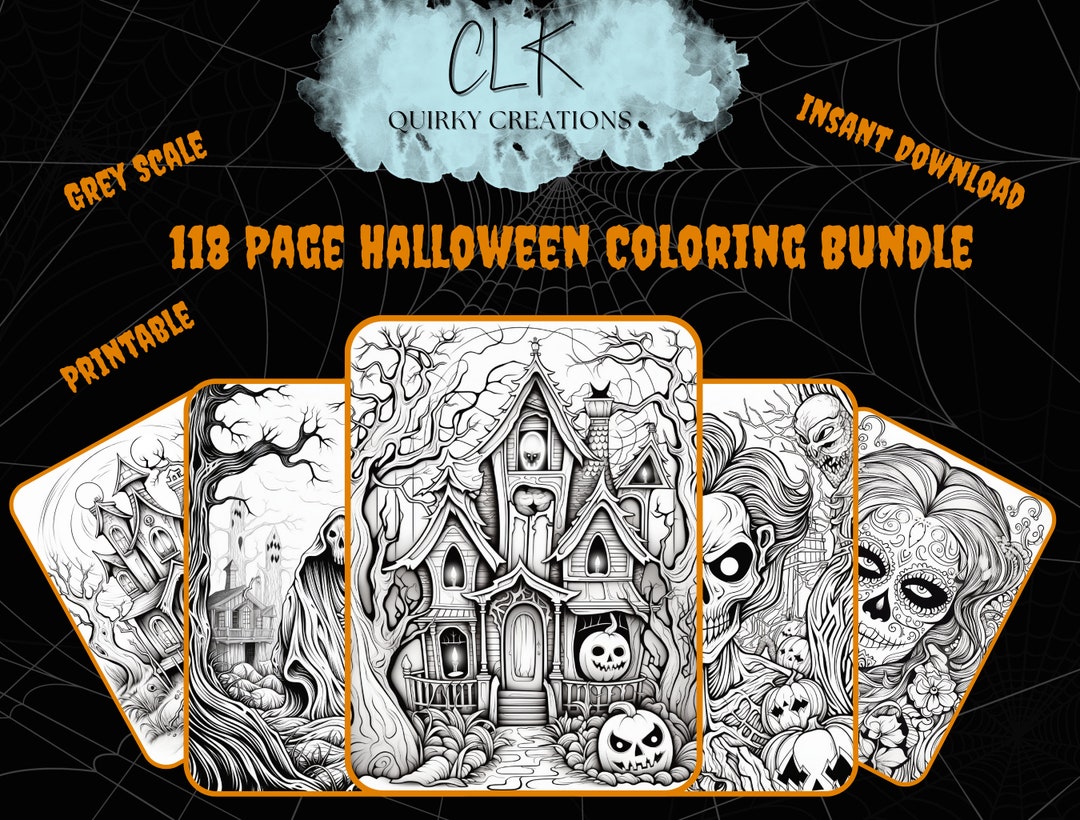 Halloween Coloring Bundle Pages, Adult Coloring, Horror Coloring, Skull ...