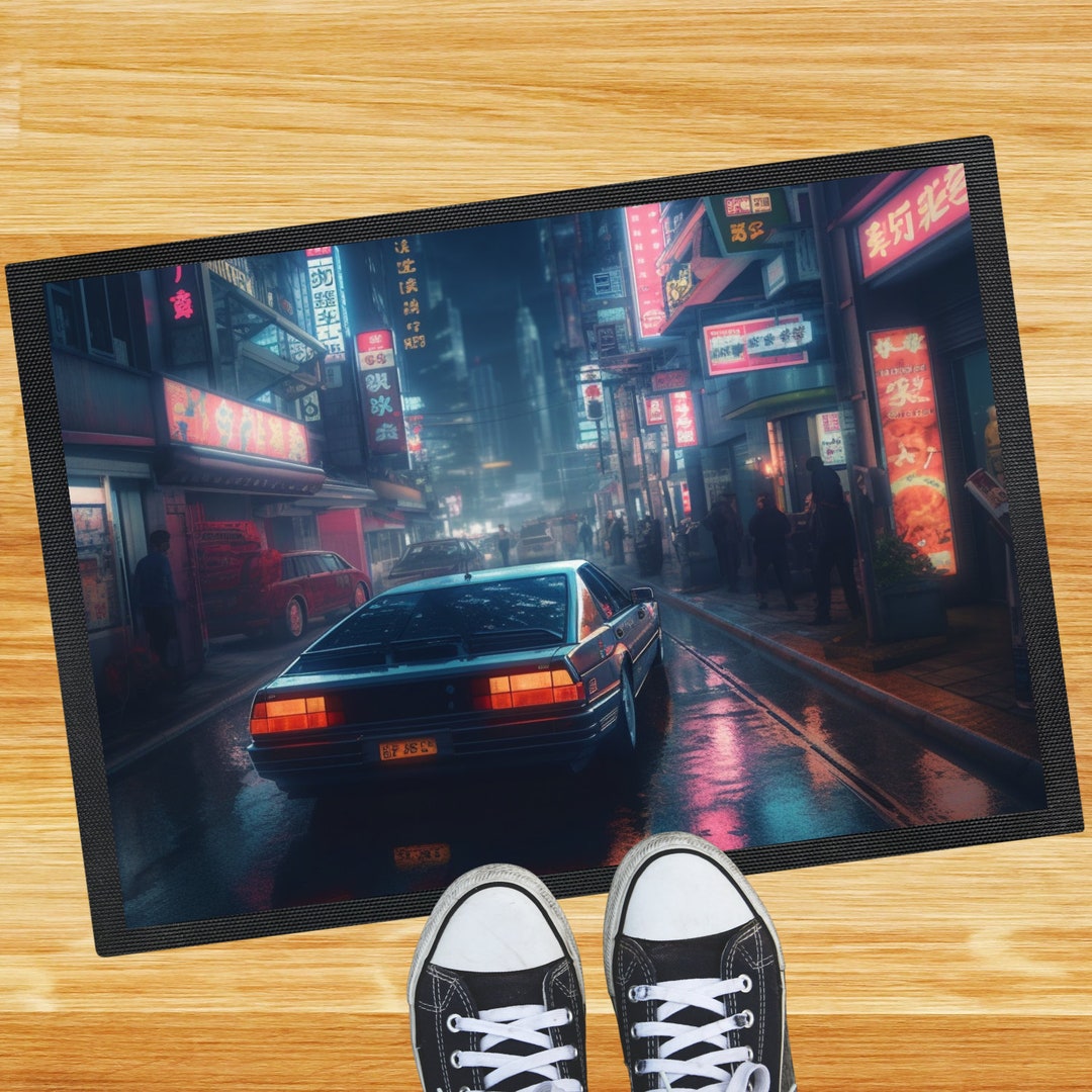 Japanese Car 80s 90s Doormat, Japan Tokyo Street Lights Door Mat ...
