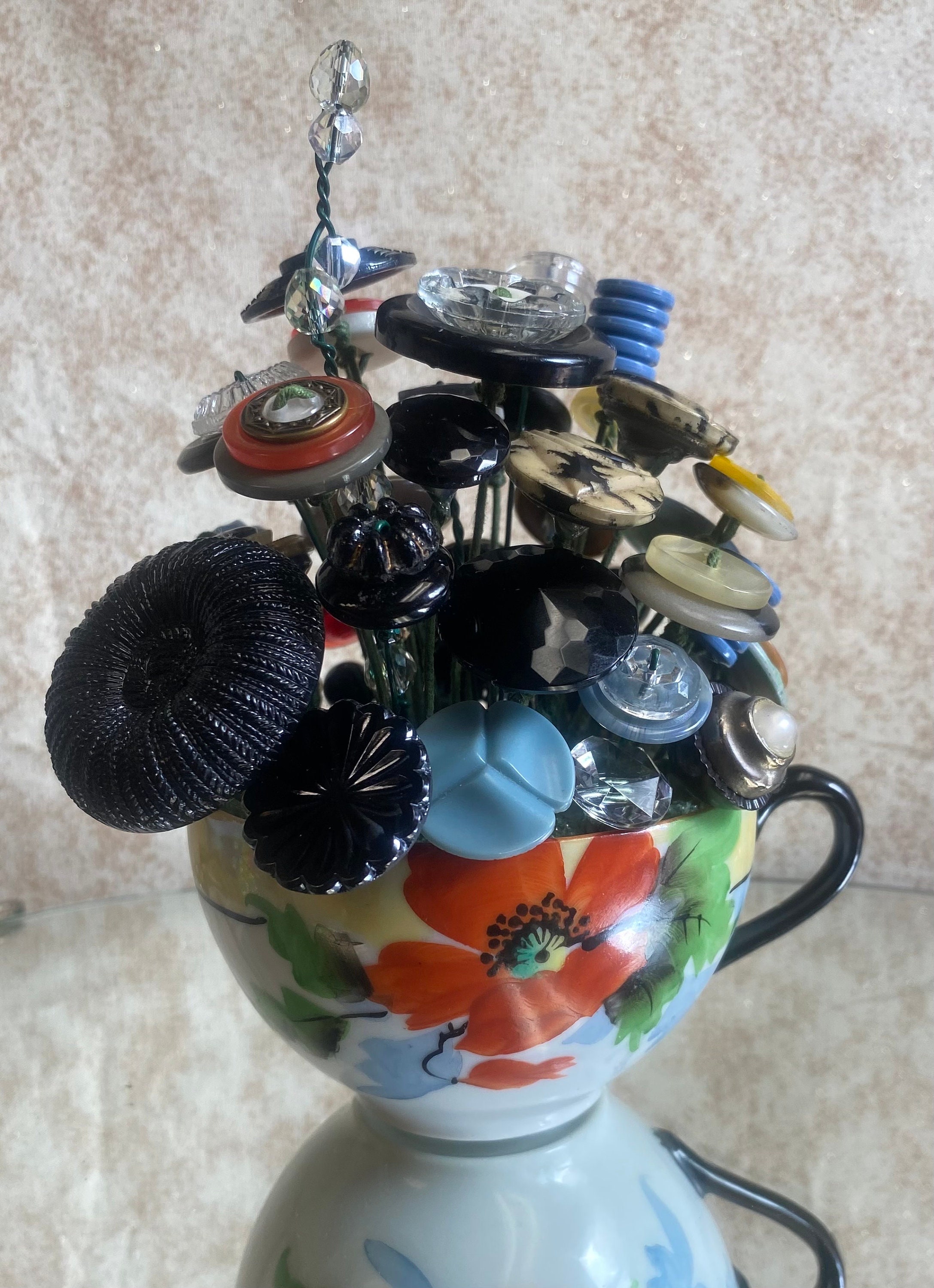 Vintage Poppy Teacup Button Bouquet Button Art Display - Etsy