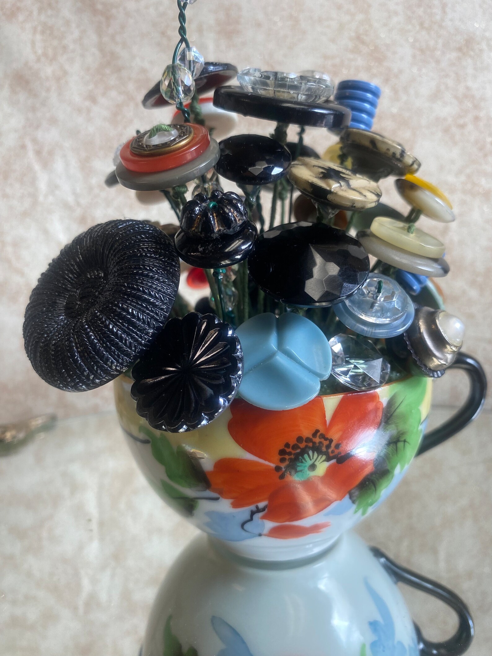 Vintage Poppy Teacup Button Bouquet Button Art Display - Etsy