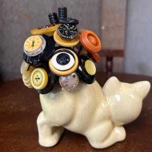 Scaredy Cat Vase With Halloween Theme Button Bouquet, Morton Pottery Arching Back Cat Planter ...