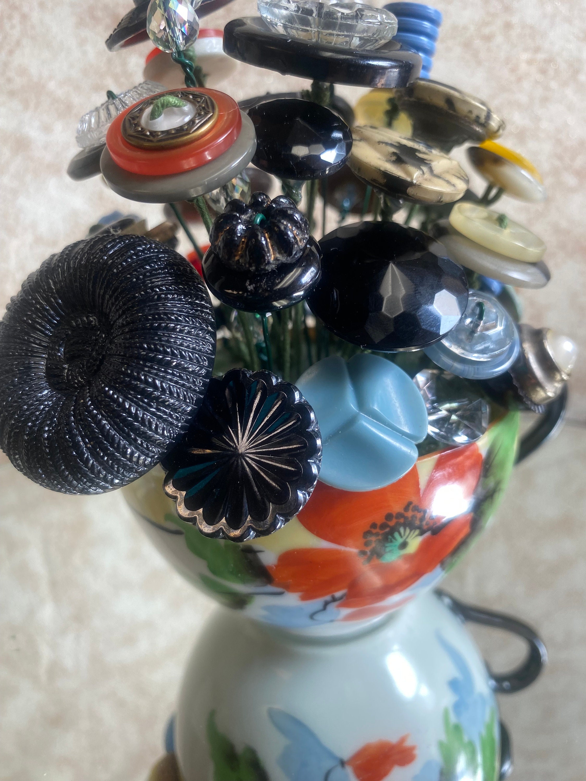 Vintage Poppy Teacup Button Bouquet Button Art Display - Etsy