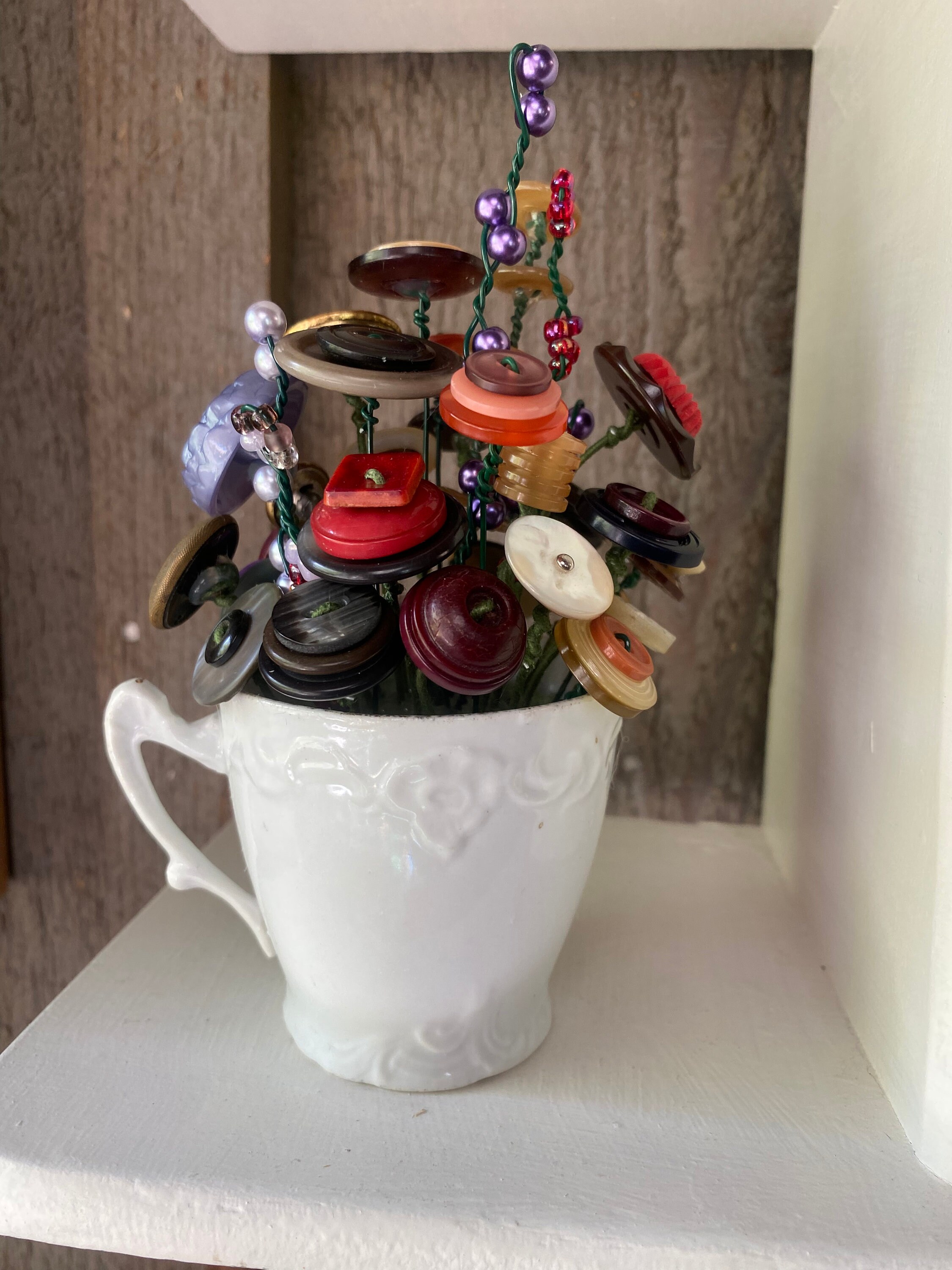 Vintage Tea Cup With Button Bouquet, Button Flower Art Decoration ...