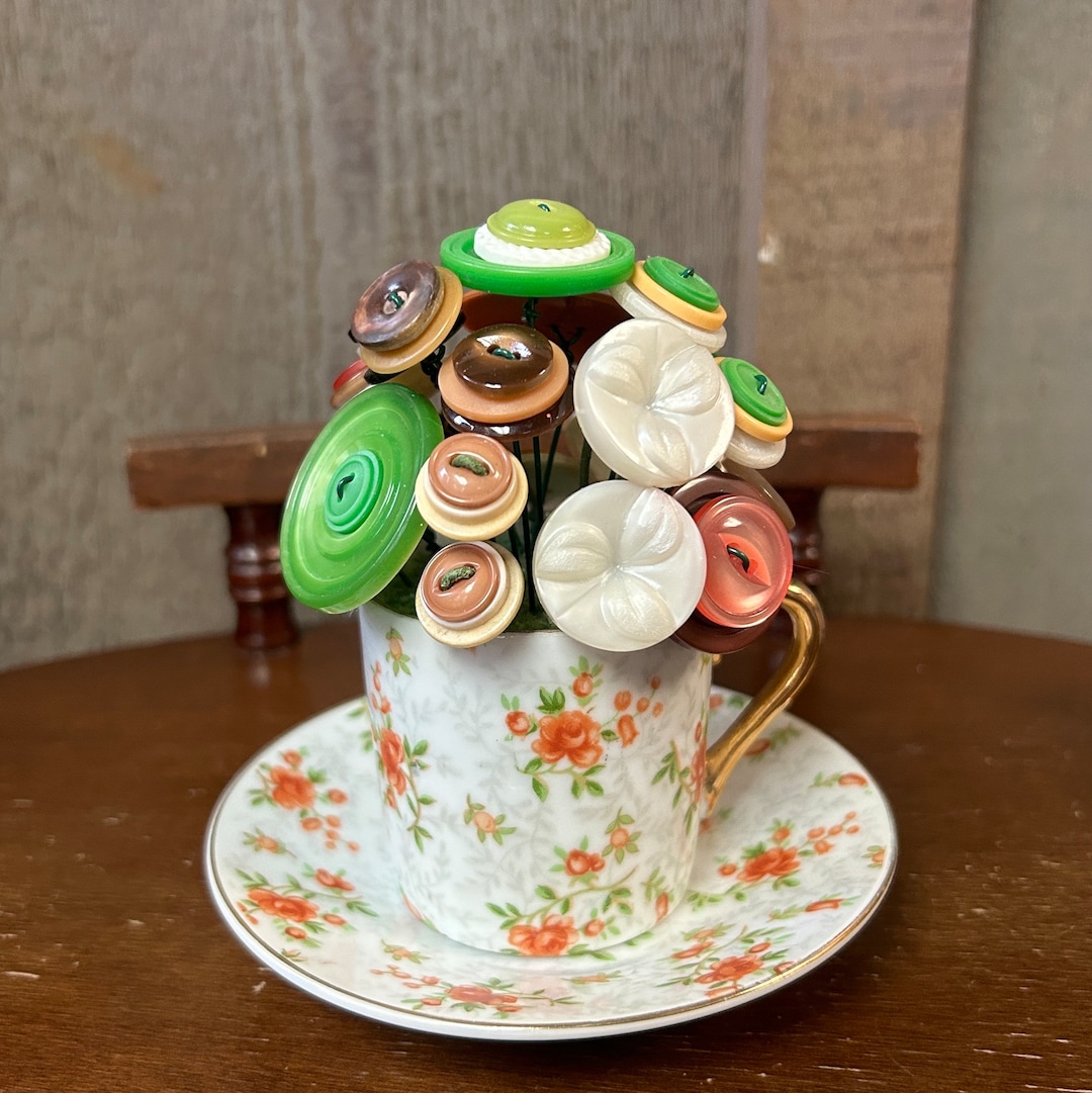 Sweet Button Bouquet in Rose Chintz Demitasse Cup & Saucer, Vintage ...
