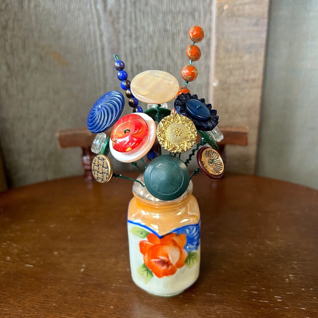Lusterware Hand Painted Shaker With Vintage Button Bouquet, Button ...