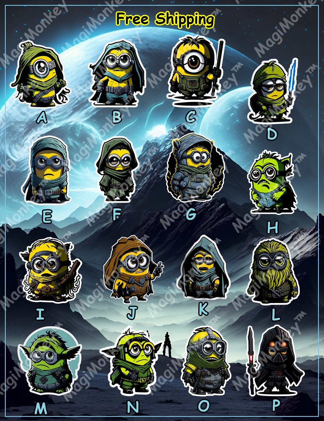 Minion Wars, Vinyl Stickers, Waterproof A Star Wars Themed Minion Set ...
