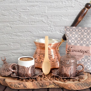 Handcrafted Copper Turkish Coffee Set for Two, Espresso Serving Set - Etsy