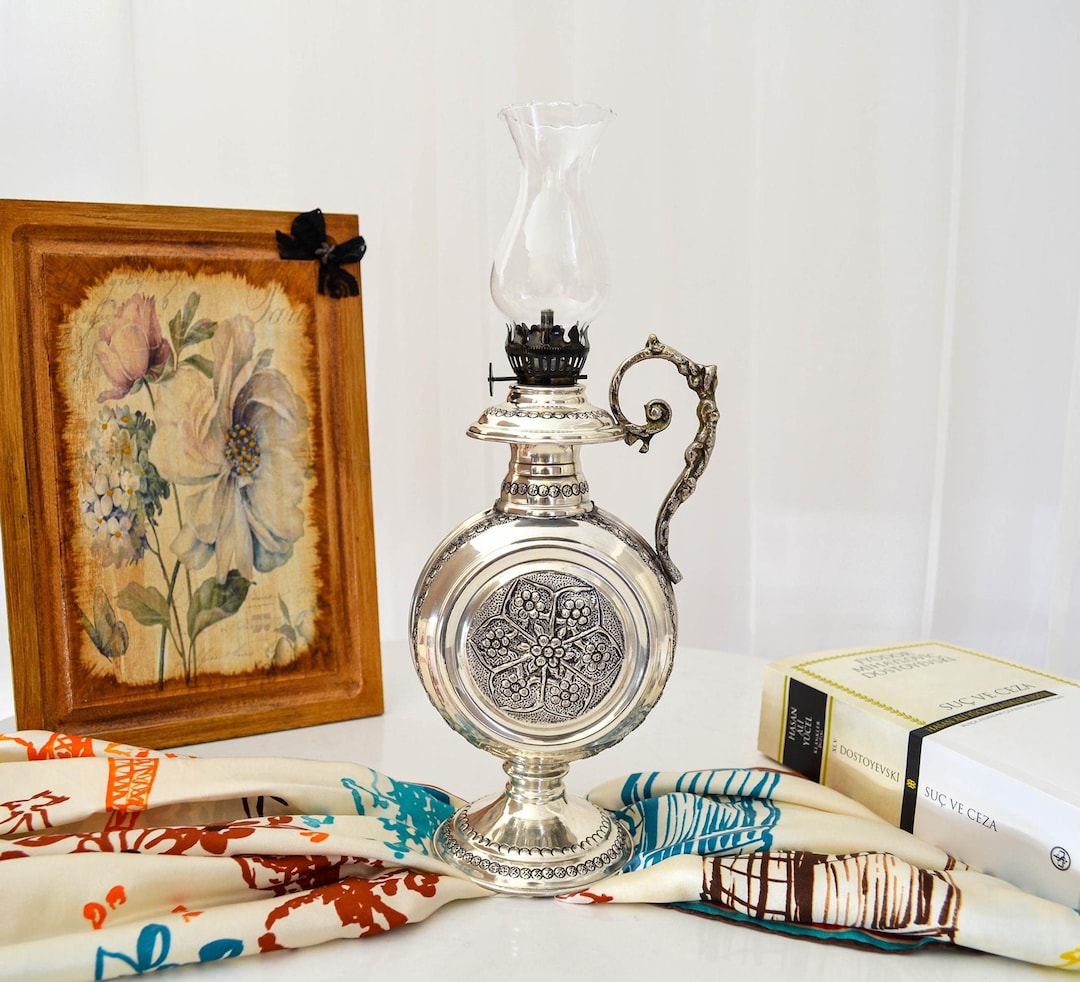 Handmade Copper Oil Lamp, Turkish Kerosene Lantern, Rustic Home Decor ...