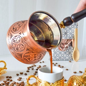 Thickest Solid Copper Coffee Pot With Wooden Handle, Turkish Greek ...
