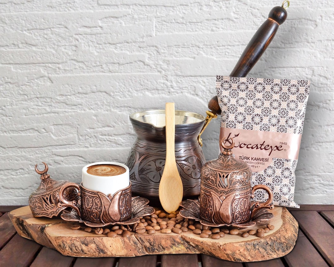 Turkish Coffee Set, Coffee Serving Set, Coffee Cup Set of 2, Copper ...
