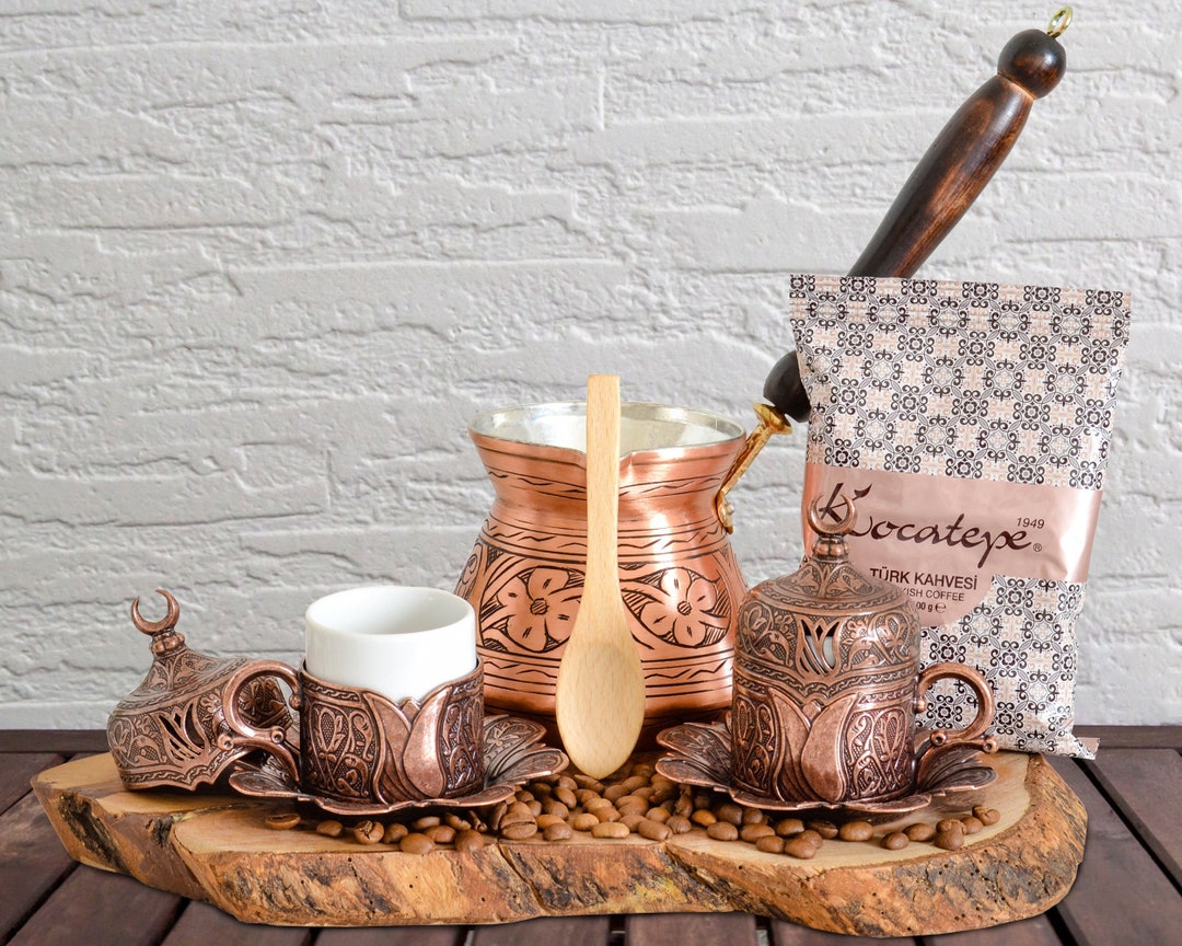 Turkish Coffee Set, Espresso Making Full Set for 2 With Copper Coffee ...