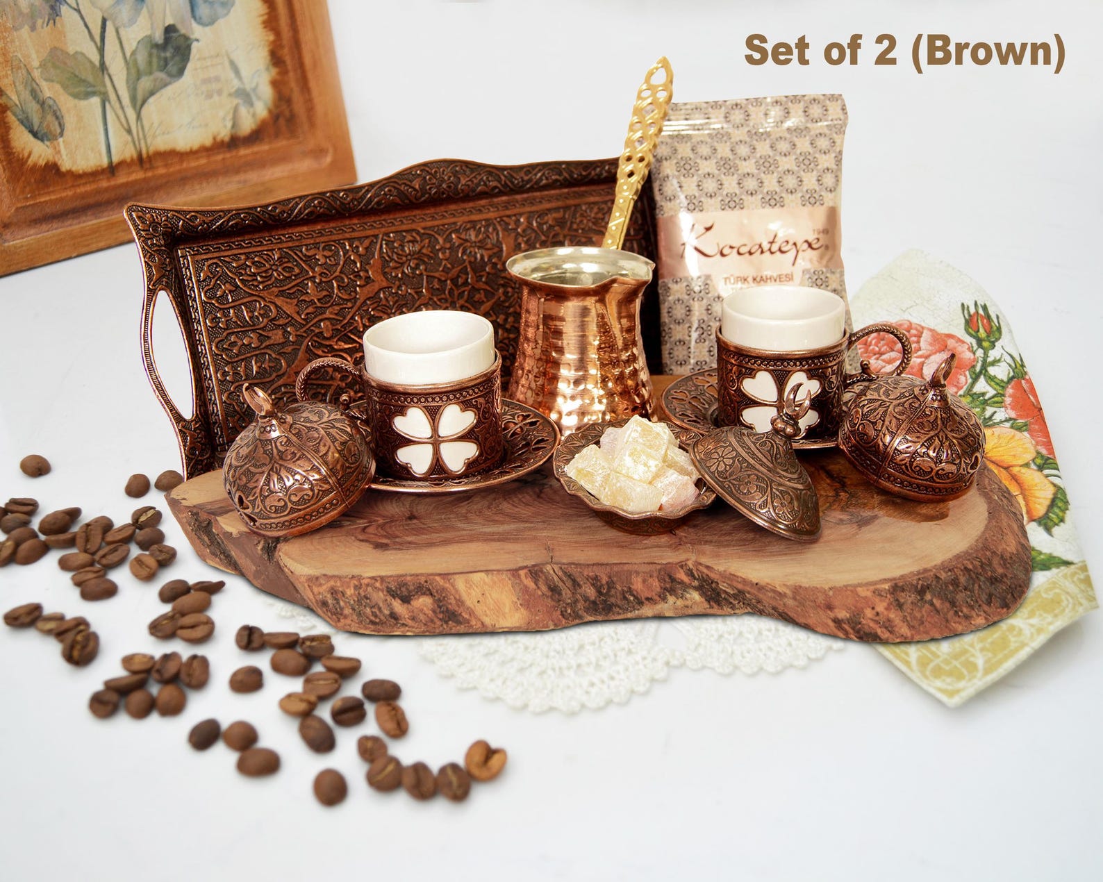 Turkish Coffee Set of Six, Coffee Serving Set, Coffee Cup Set 6, Copper ...