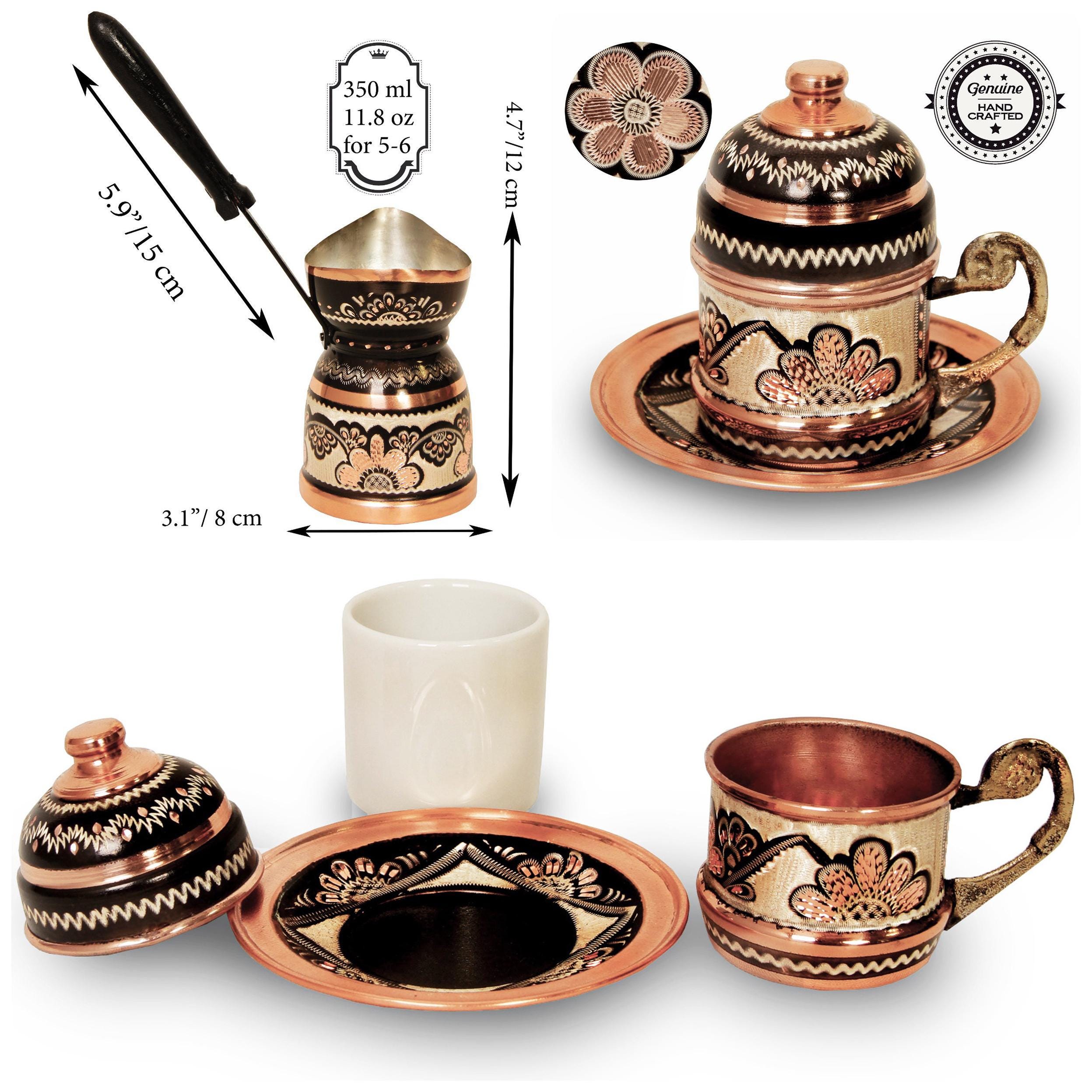 Turkish Coffee Set for 6 With Copper Coffee Pot and Traditional Turkish ...