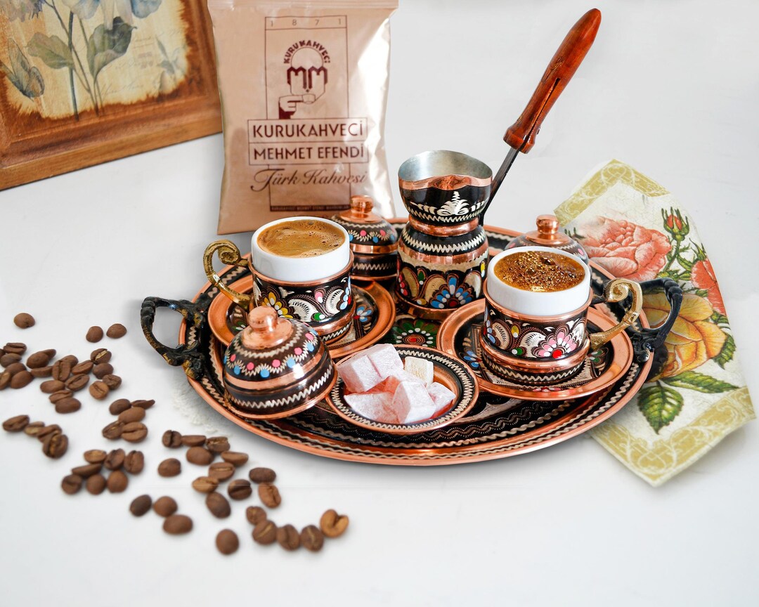 Copper Turkish Coffee Set of 2, Copper Coffee Pot, Coffee Cup Set ...