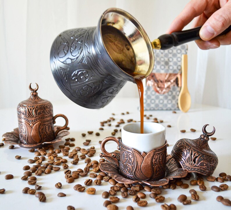 Handcrafted Copper Turkish Coffee Set for Two, Espresso Serving Set - Etsy