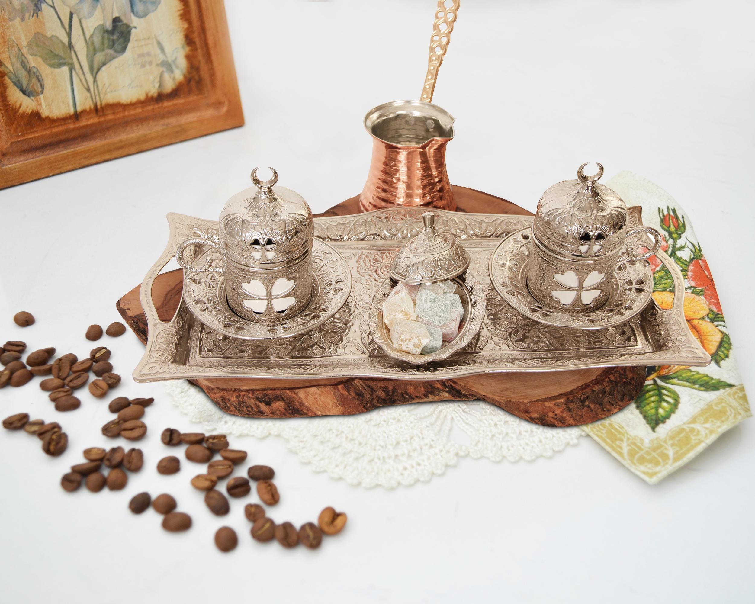 Turkish Coffee Set of Six, Coffee Serving Set, Coffee Cup Set 6, Copper ...