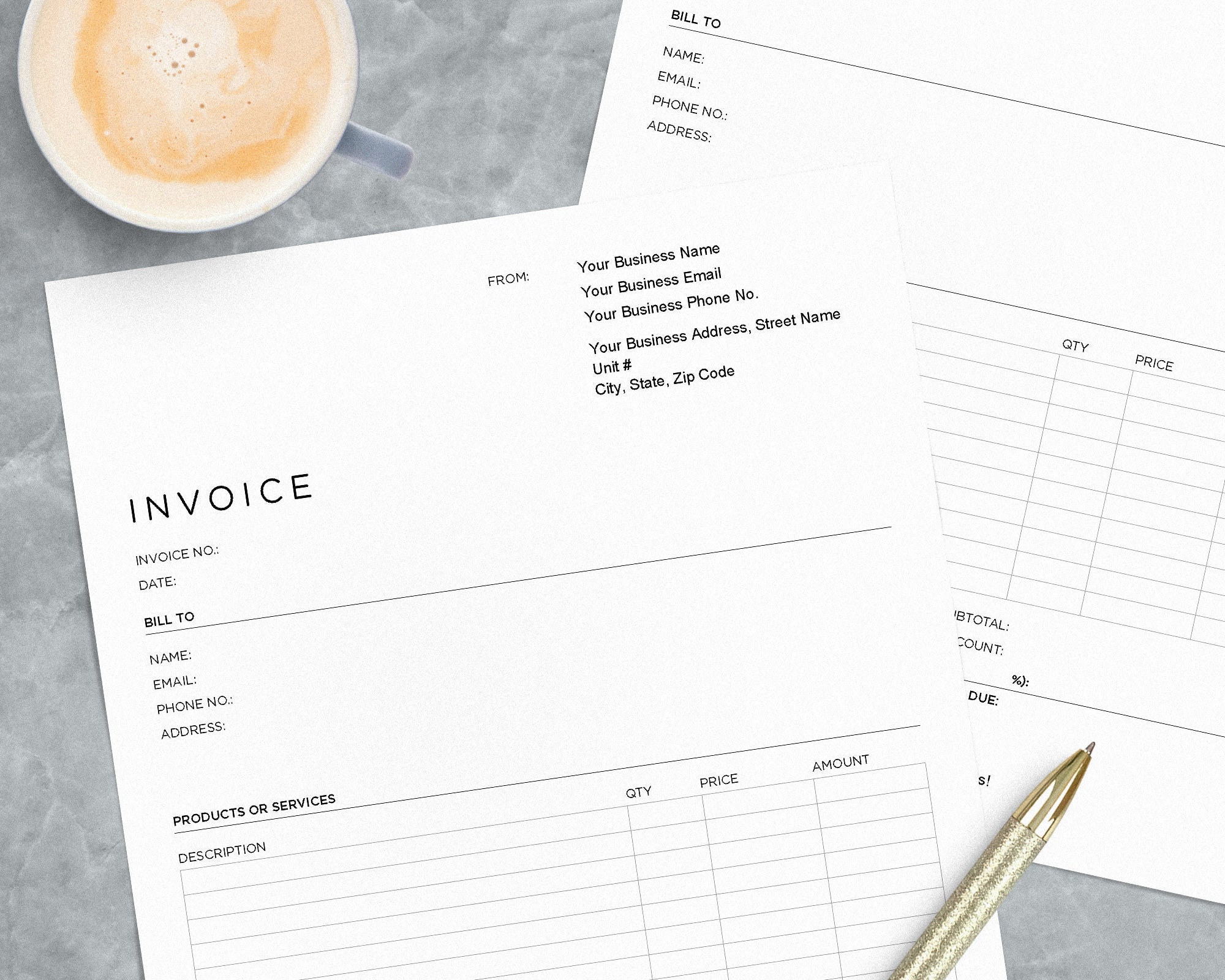 Professional Invoice Template PDF, Minimalist Business Invoice Form ...