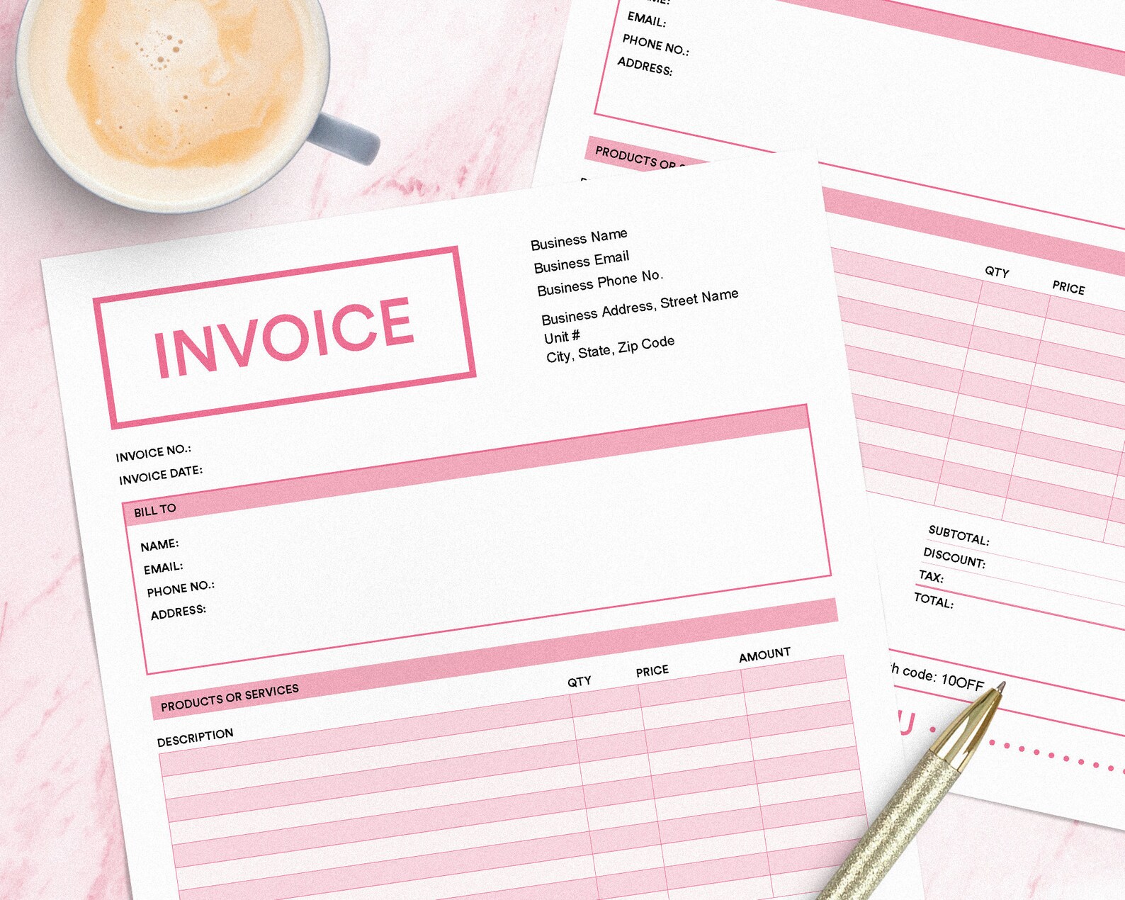 Pink Invoice Template PDF, Professional Business Invoice Form ...