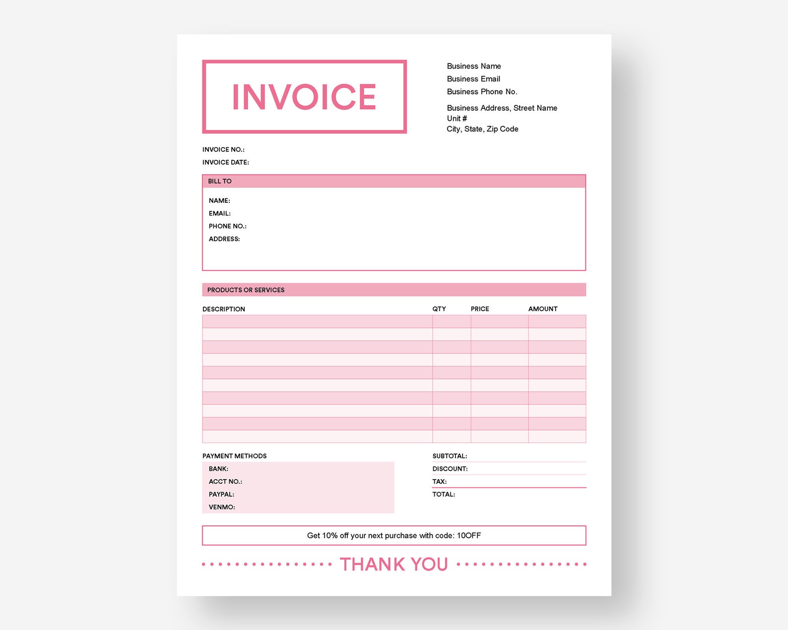 Pink Invoice Template PDF, Professional Business Invoice Form ...